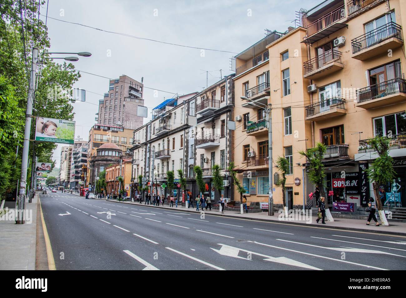 View of buildings and street in the capital city of Yerevan, Armenia ...
