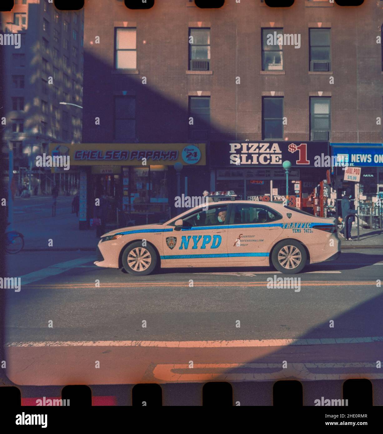 NYPD traffic detail in Chelsea in New York. Photographed with an ...