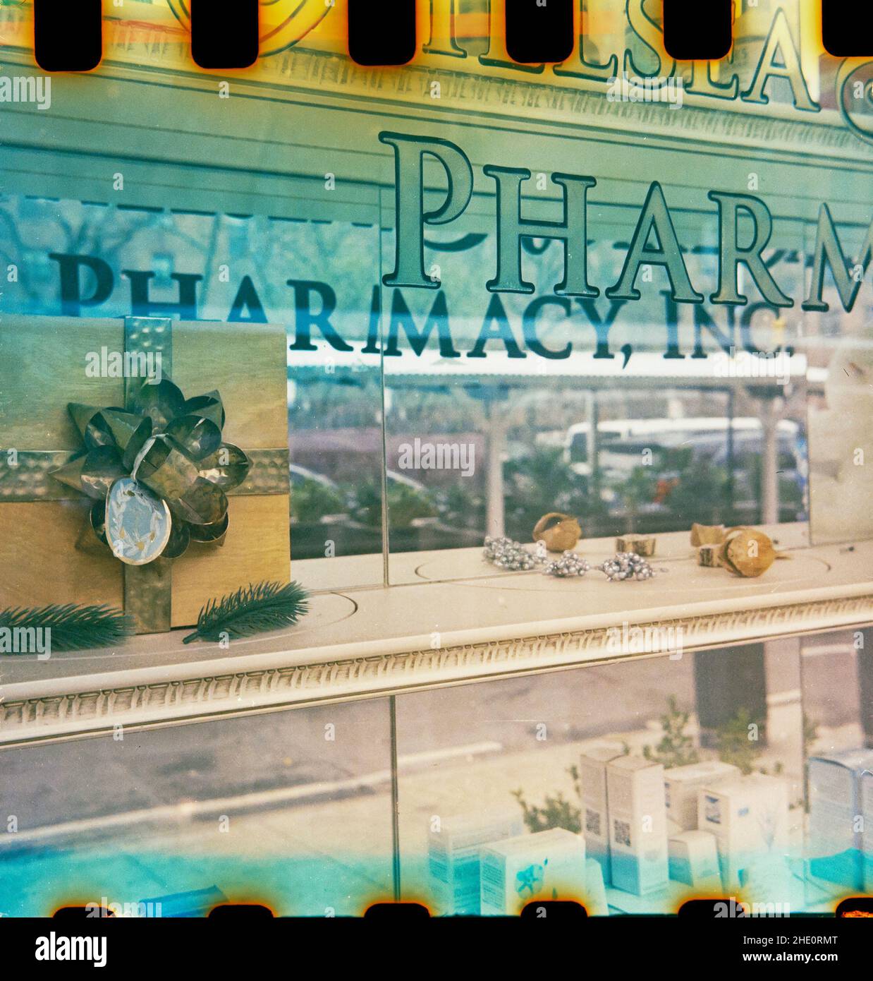 Independent pharmacy window in Chelsea in New York. Photographed with ...