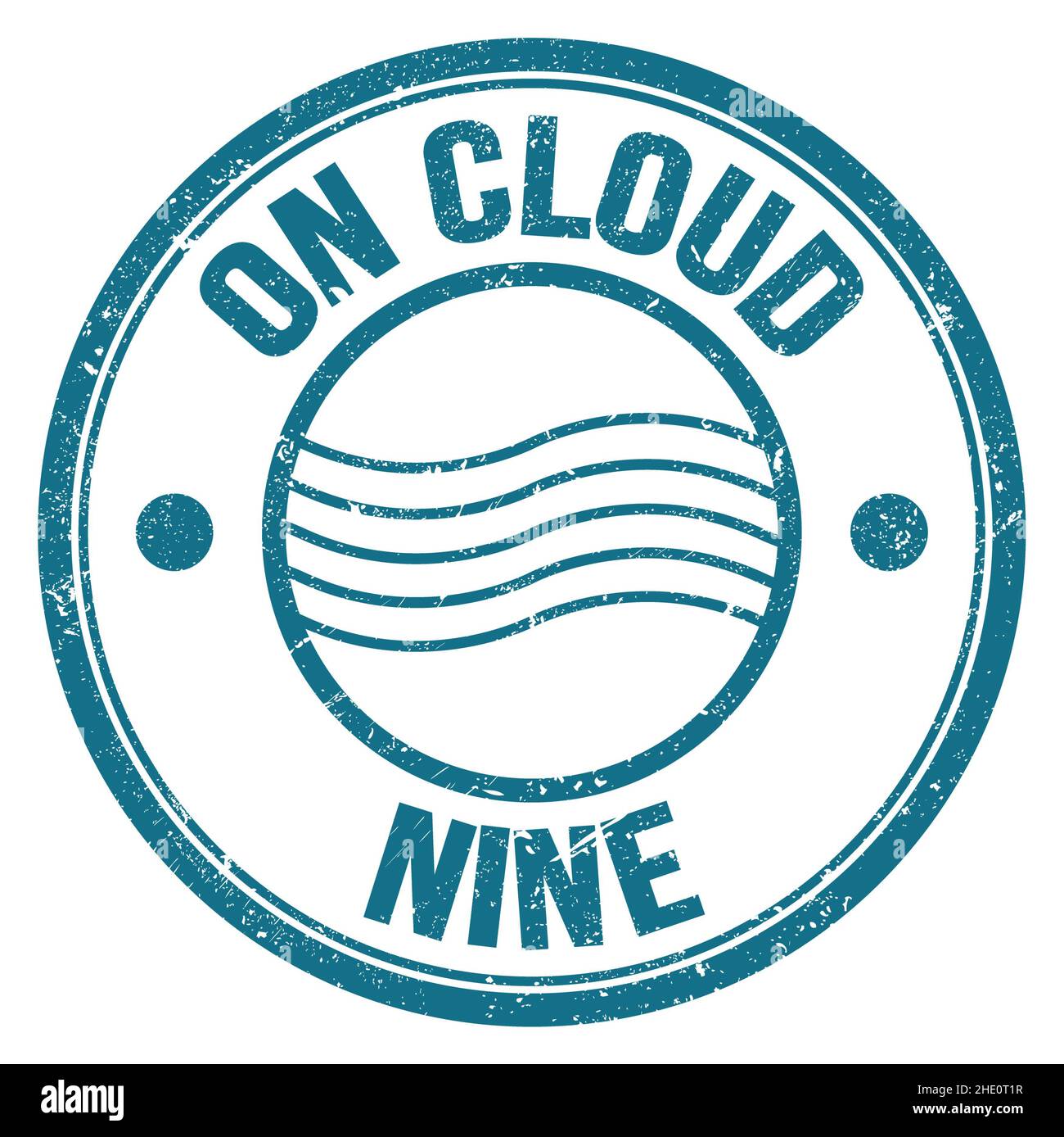 ON CLOUD NINE text written on blue round postal stamp sign Stock Photo ...