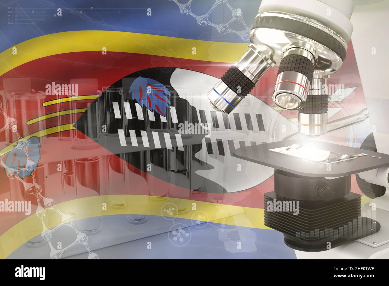 Microscope on Swaziland flag - science development digital background ...