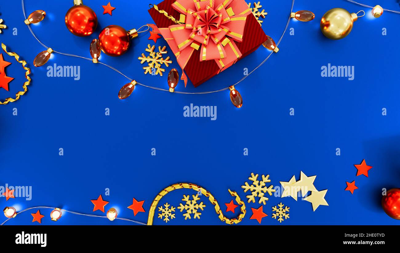 new year holiday background with garland on blue - abstract 3D ...