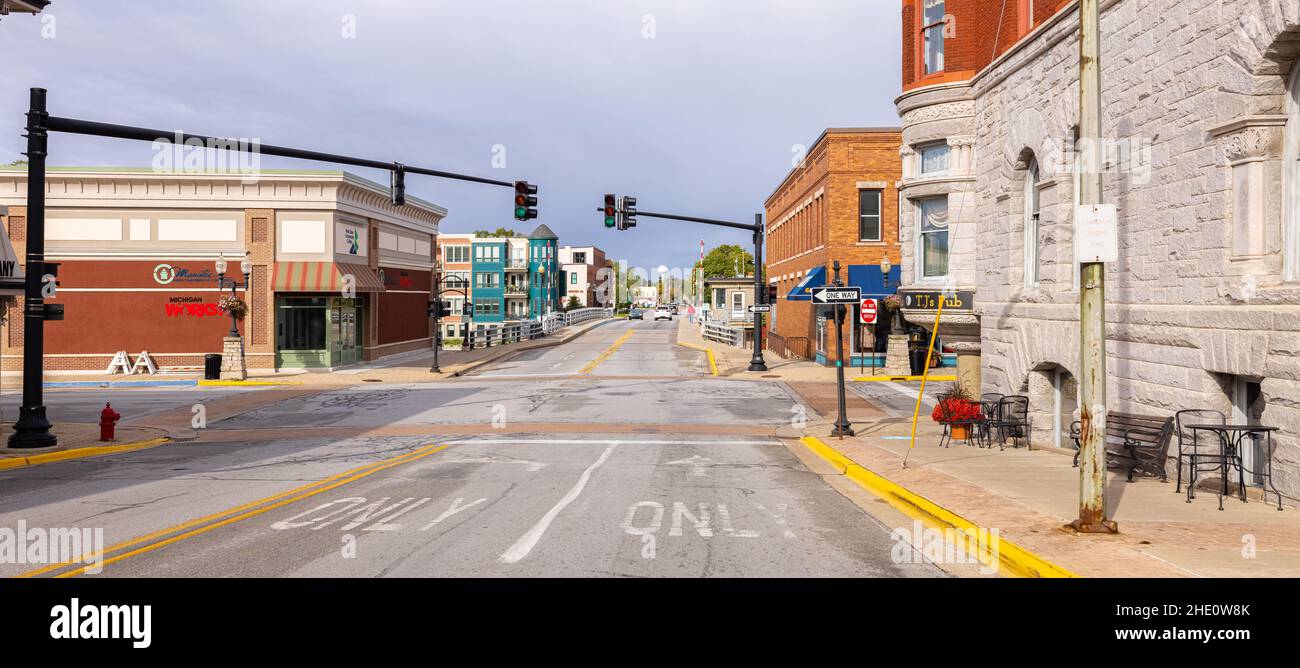 Manistee, Michigan, USA - October 22, 2021: Historic city center as ...