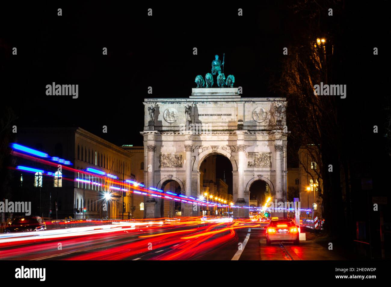 Siegestor (English: Victory Gate) at nighttime. Munich, Germany Stock ...