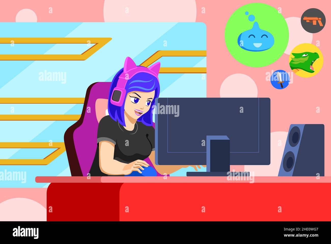A vector illustration of A Young Female Gamer Playing Game Stock Vector ...