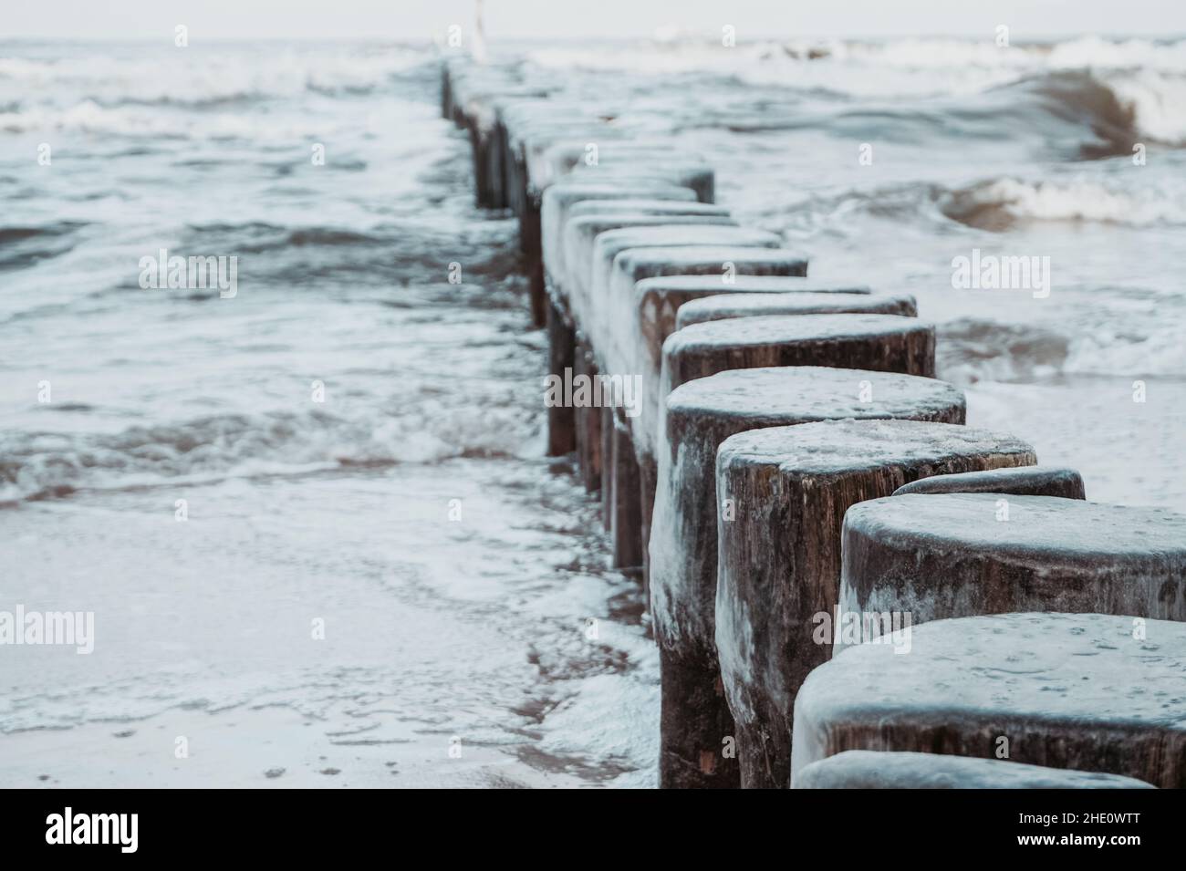 Wooden groyne on a sea Stock Photo - Alamy