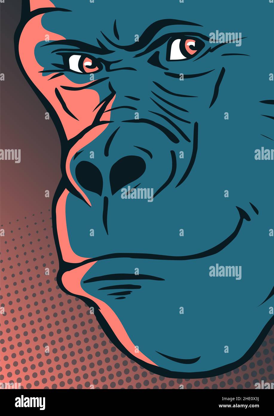 Gorilla head on a color background. A sly smile on his face. Wild ...