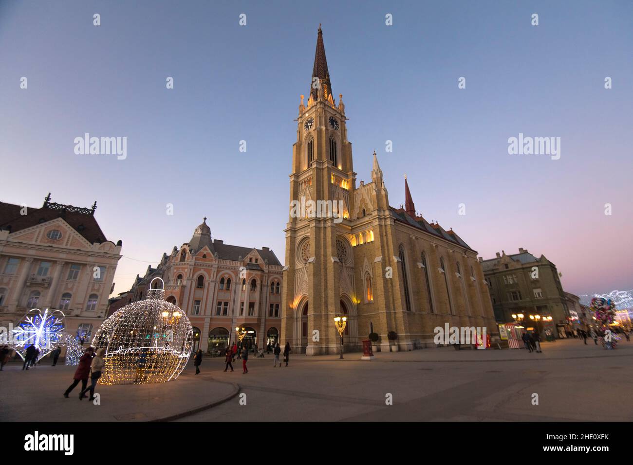 Novi Sad (Serbia): Name of Mary Church, in Freedom Square, decorated ...
