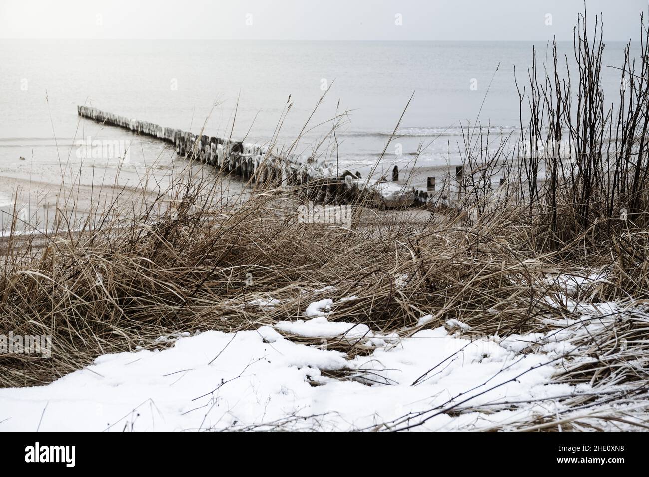 Snow on a beach and dunes - winter time Stock Photo - Alamy