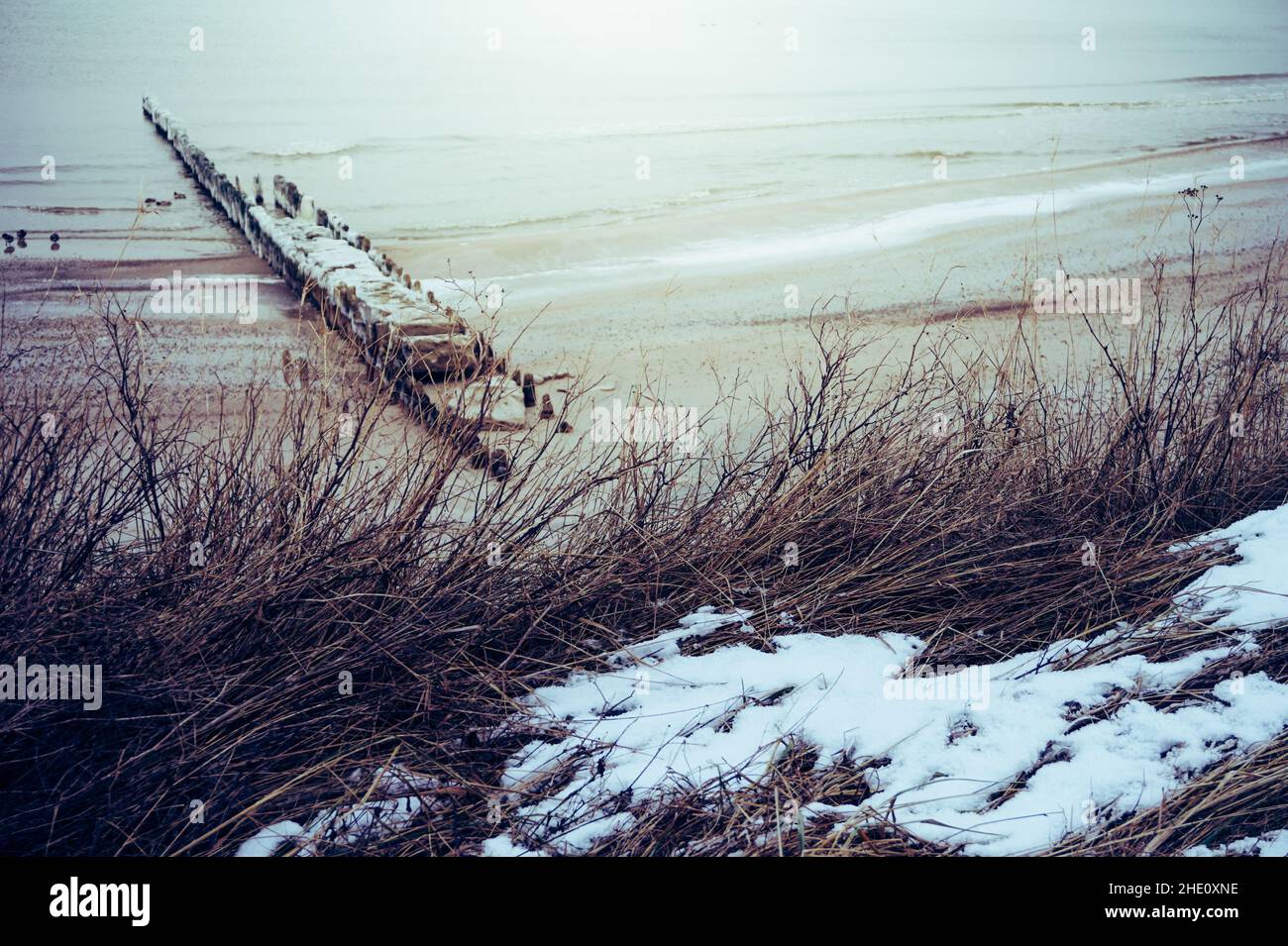Snow on a beach and dunes - winter time Stock Photo - Alamy