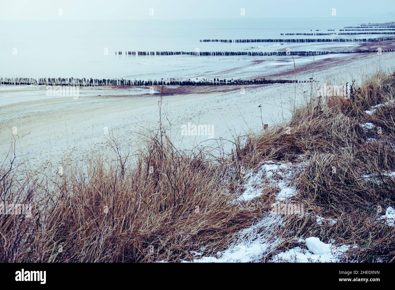 Snow on a beach and dunes - winter time Stock Photo - Alamy