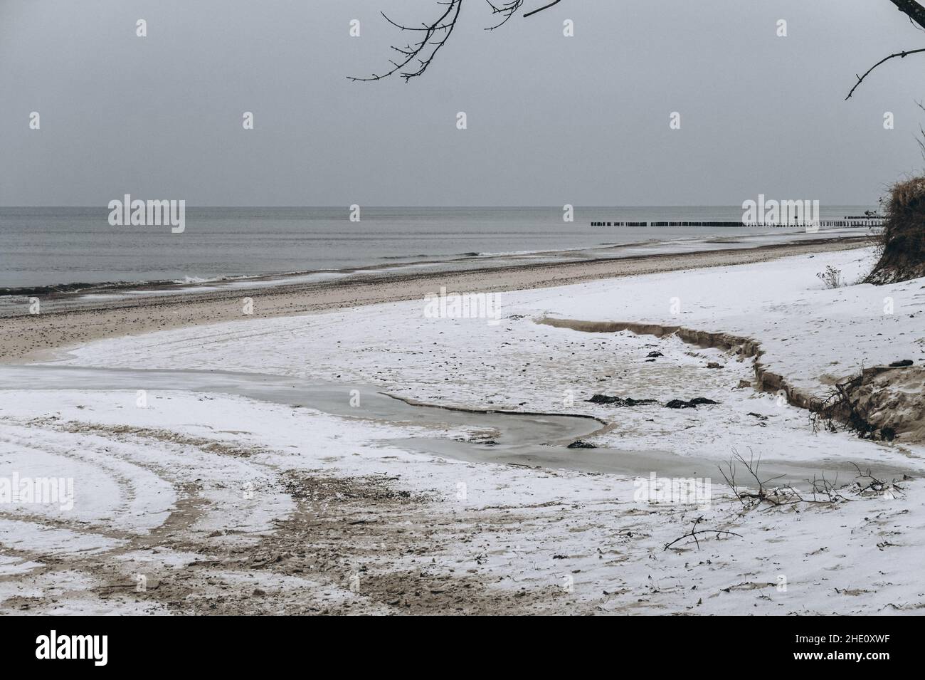 Snow on a beach and dunes - winter time Stock Photo - Alamy