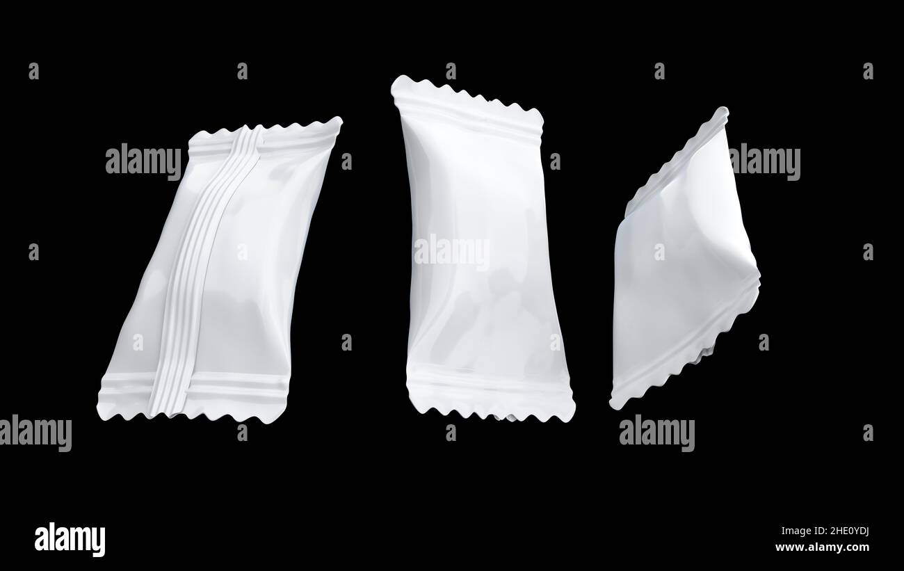 Flying Candy Wrapper Packaging White polyethylene package, Snack bar 3d ...