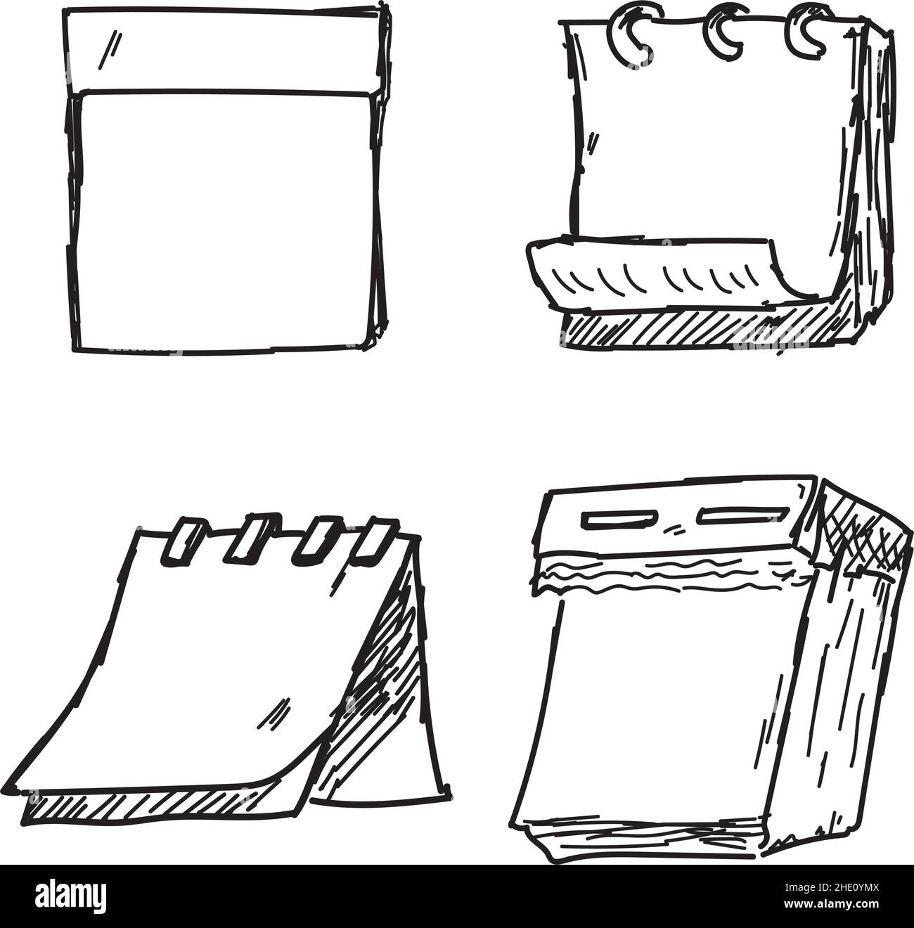 Hand drawn blank calendars in doodle style isolated Stock Vector Image ...