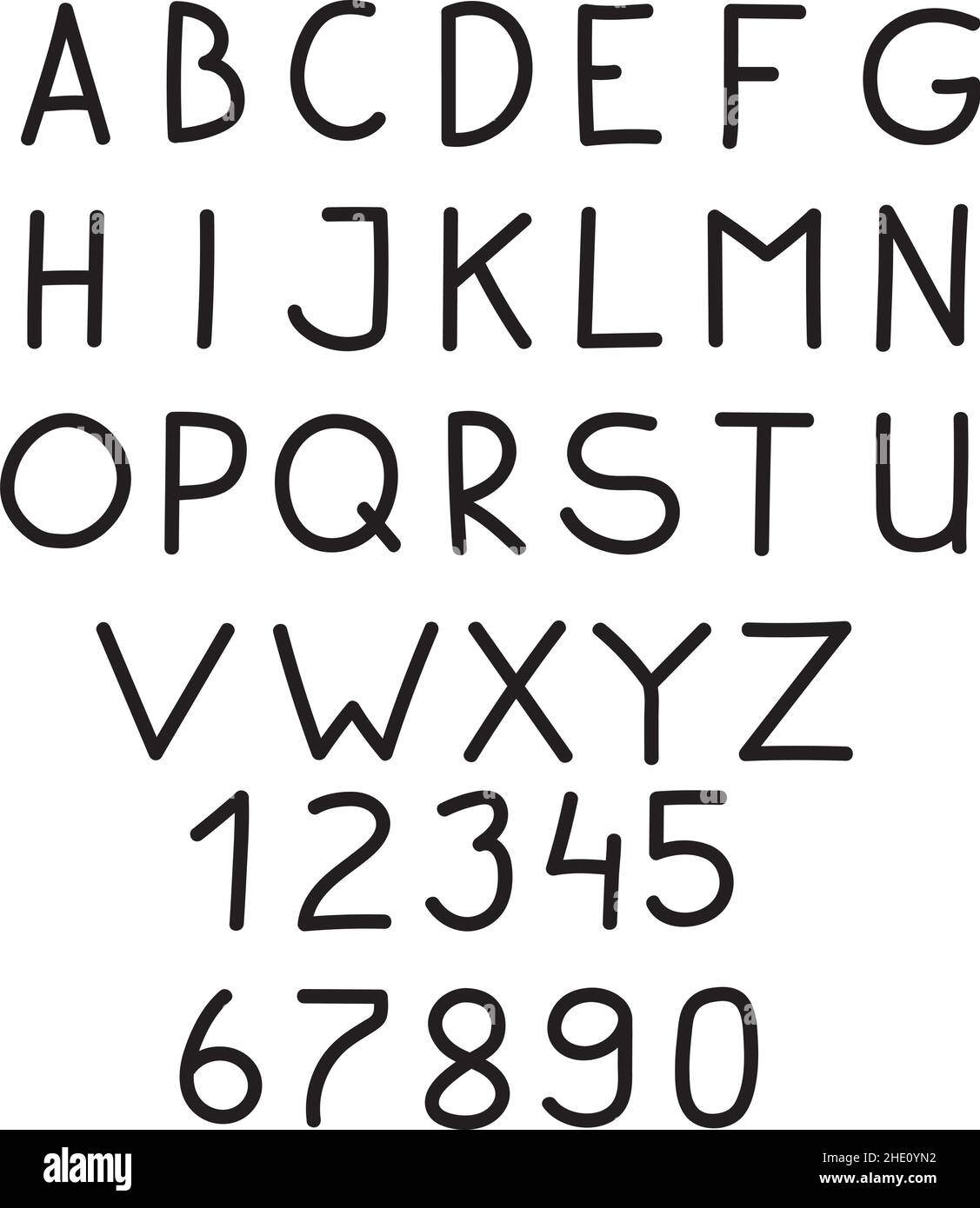Hand drawn simple alphabet and numbers in doodle style isolated Stock ...