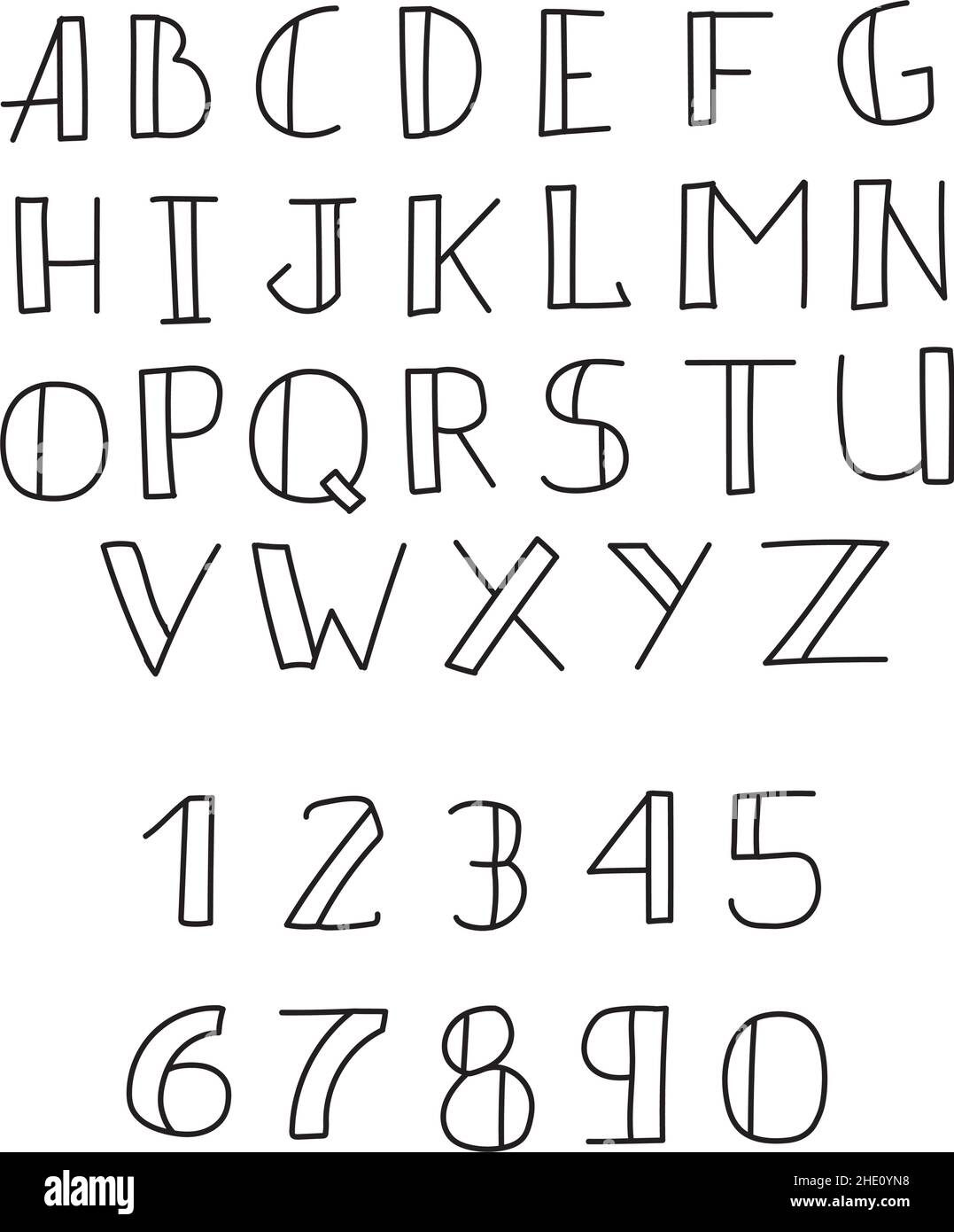 Hand drawn alphabet and numbers in doodle style isolated Stock Vector ...