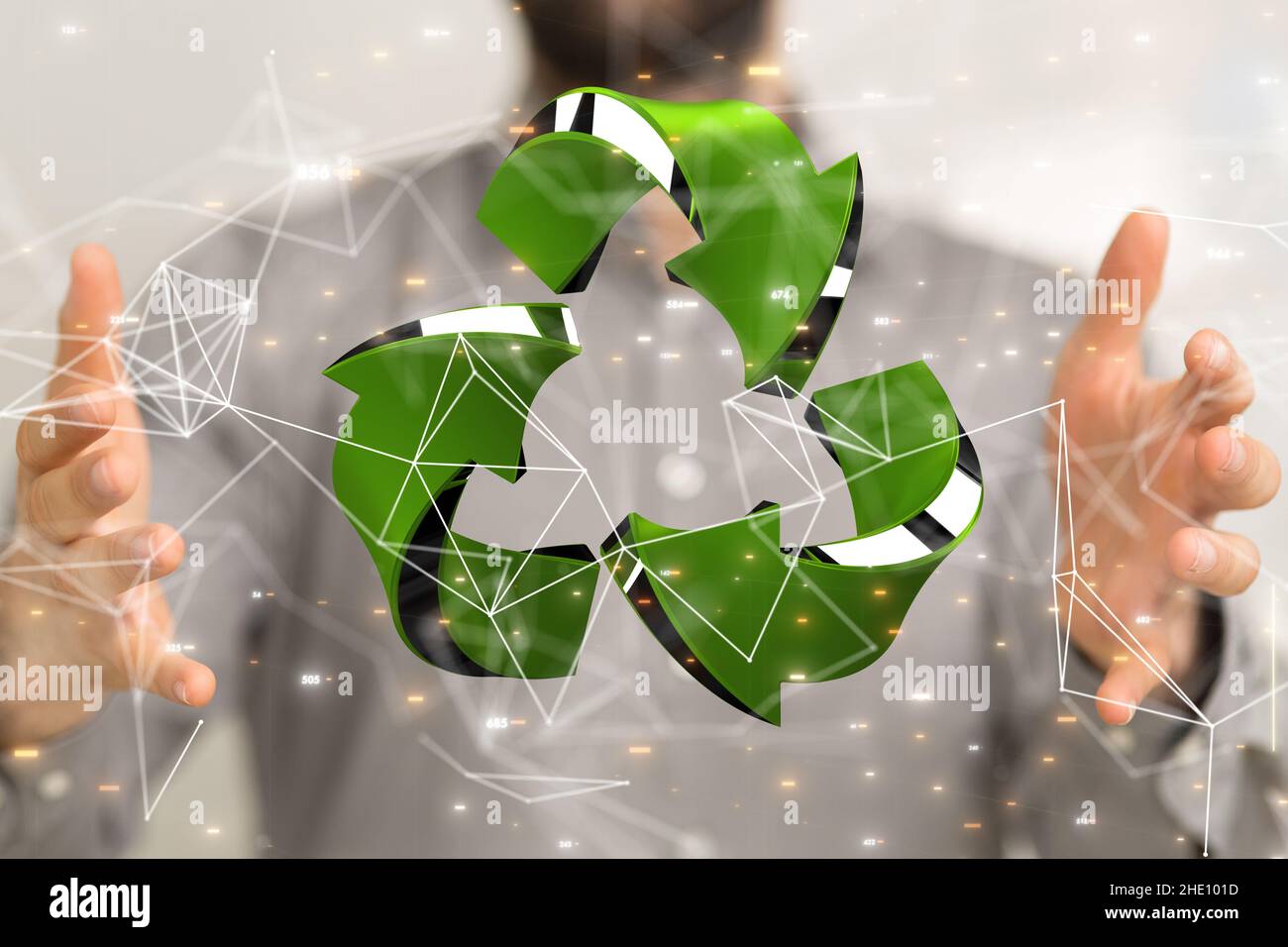 Male's hands holding an illustration of a recycle sign Stock Photo - Alamy