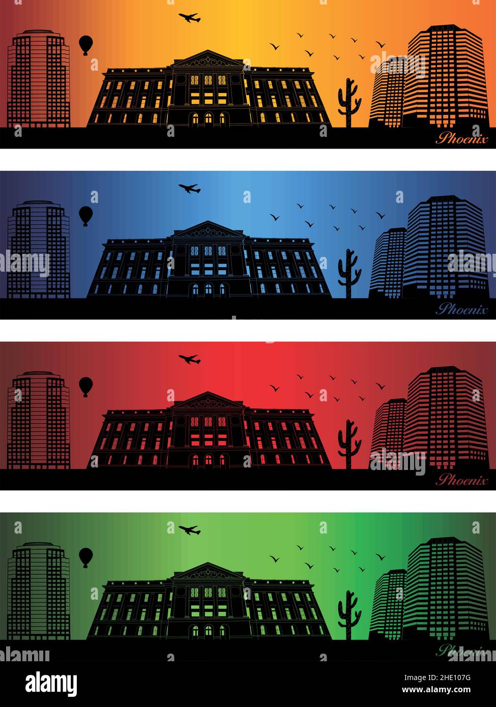 Phoenix city in a four different colors - illustration, Vector city ...