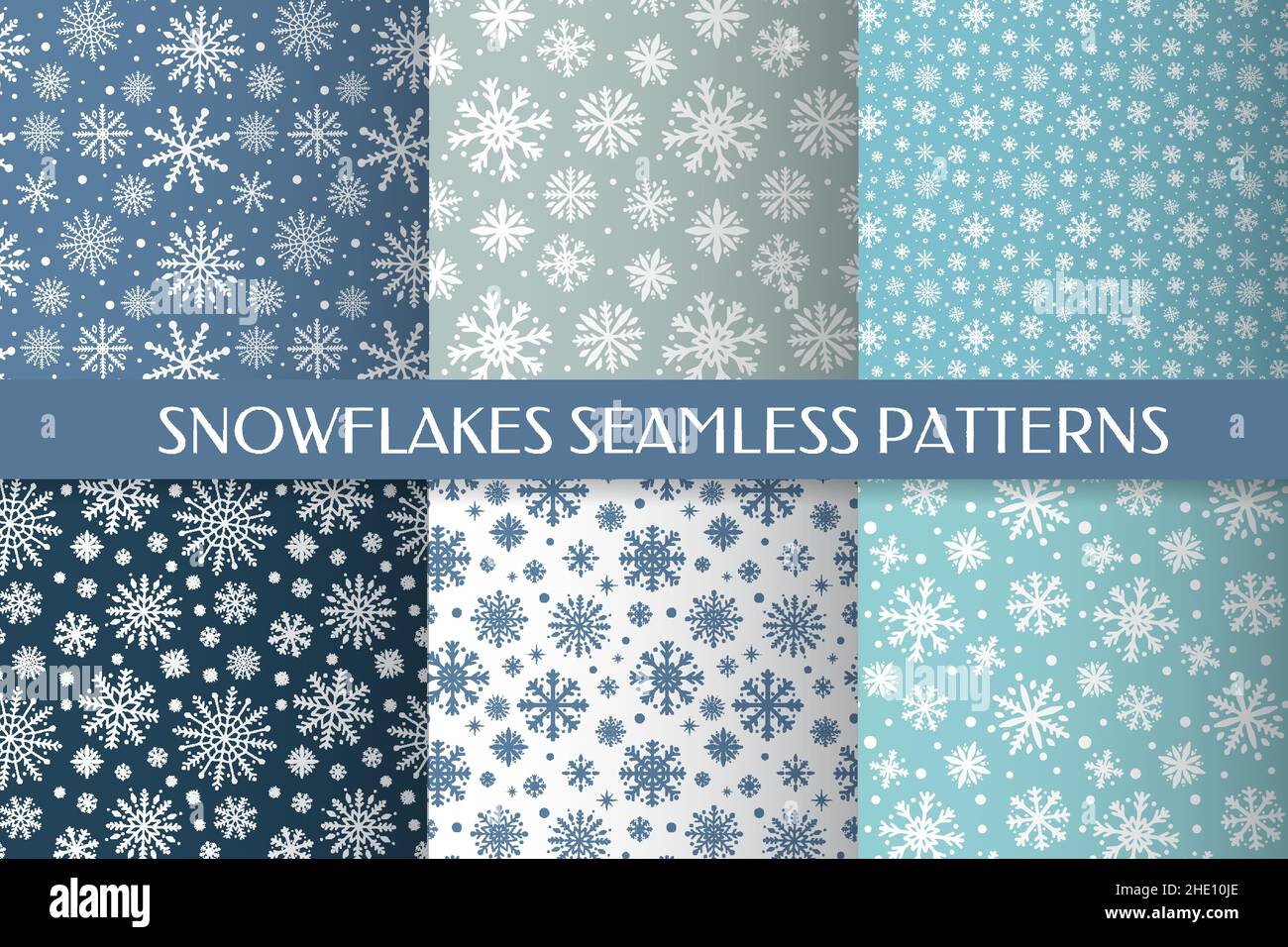 Set of 6 snowflakes seamless pattern. Christmas or winter vector background. Easy to edit ...