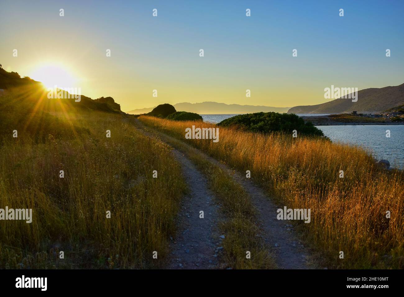 Wheel tracks leads to sun, hope inside, landscape, sunset, background ...