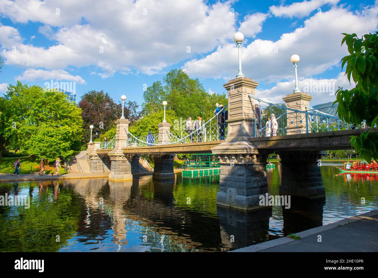 Boston Public Garden with Foot Bridge on Lagoon and willow trees in ...