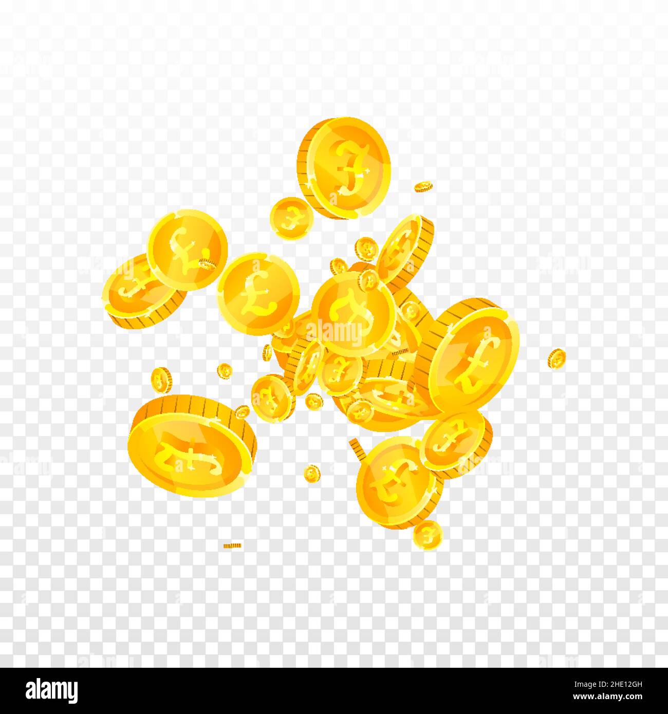 British pound coins falling. Alive scattered GBP coins. United Kingdom ...