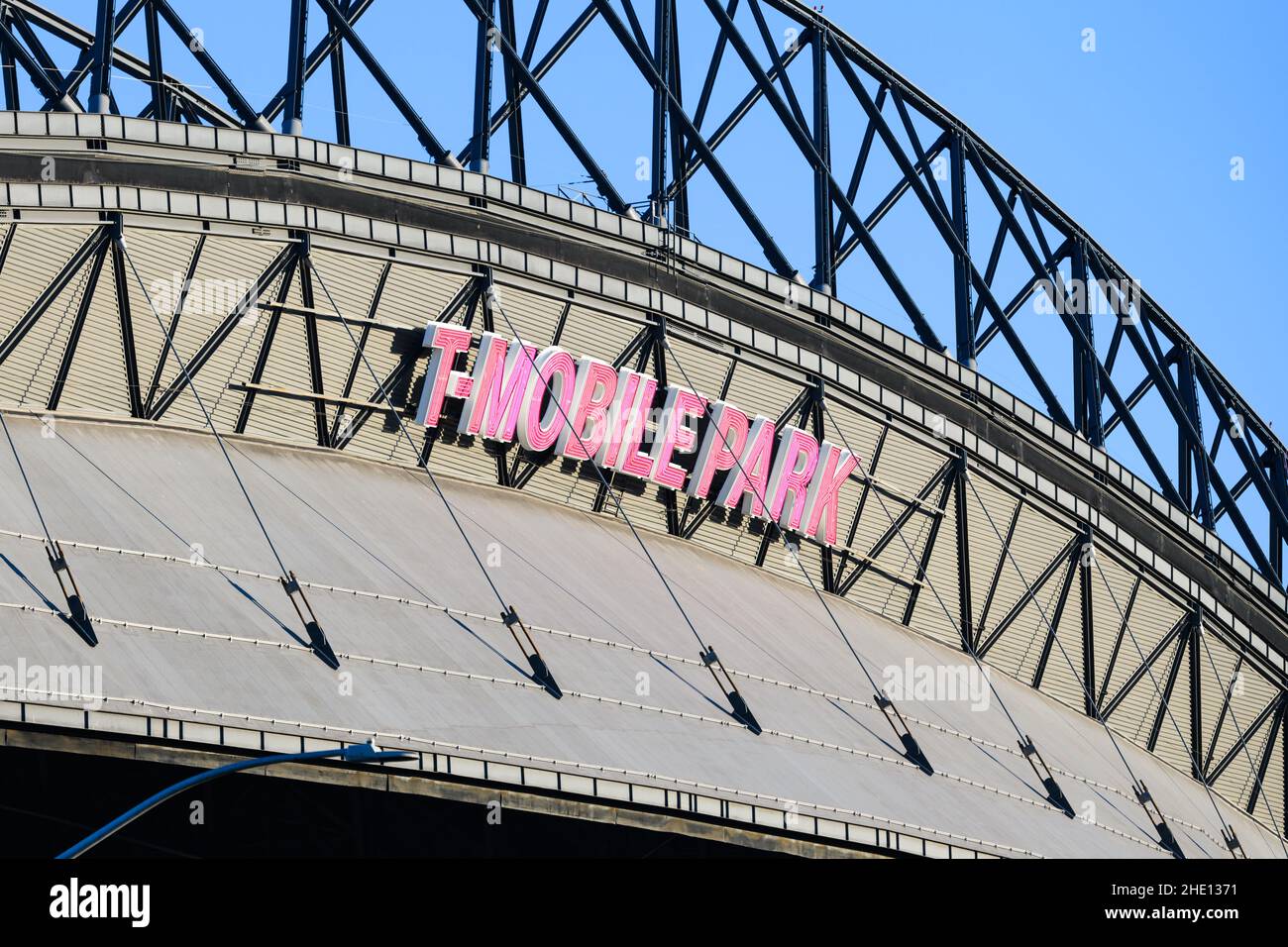 Seattle - July 25, 2021; The roof and name of T-Mobile Park on the ...