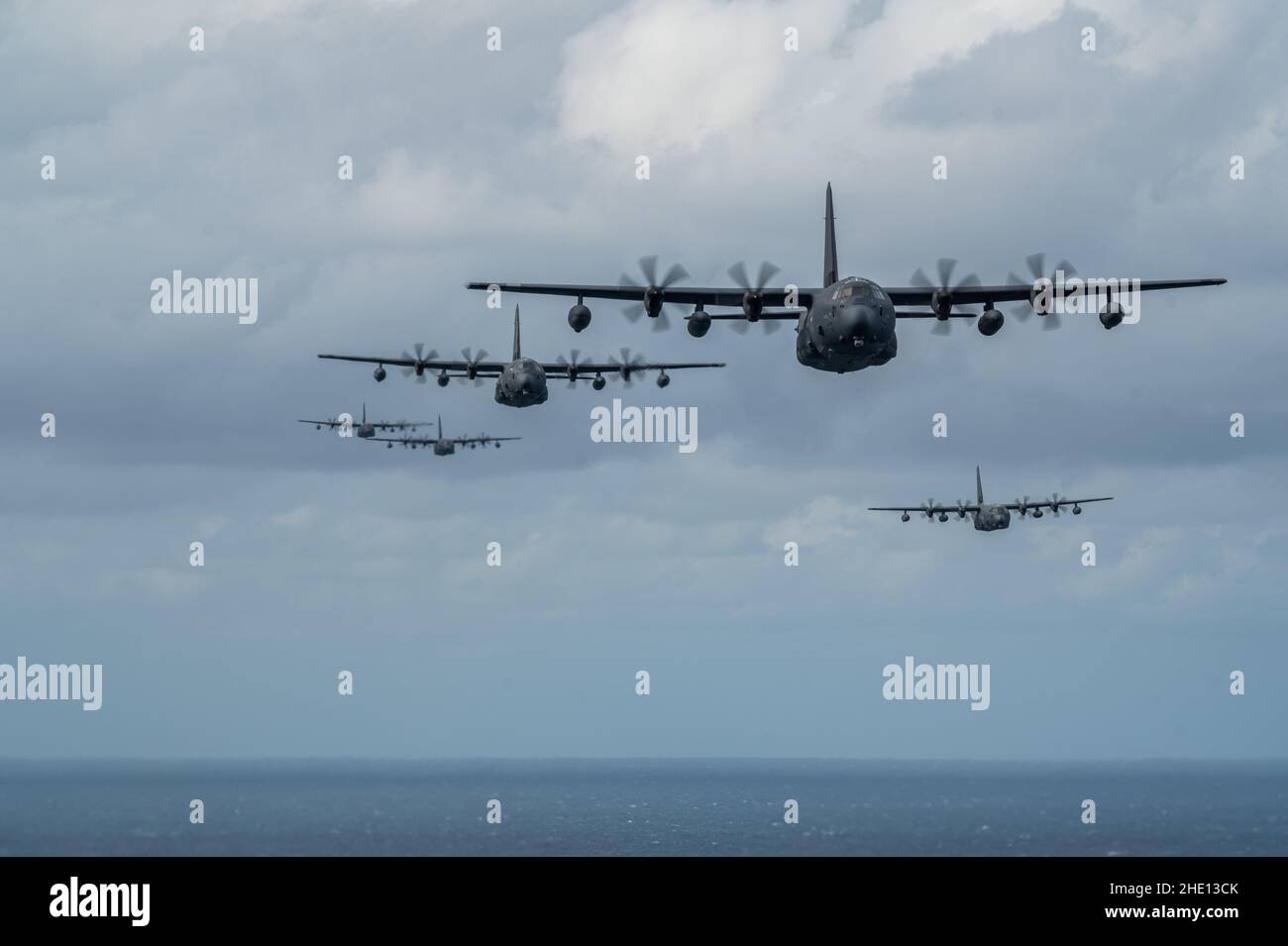 A formation of MC-130J Commando II’s fly during “Flight of the Flock ...