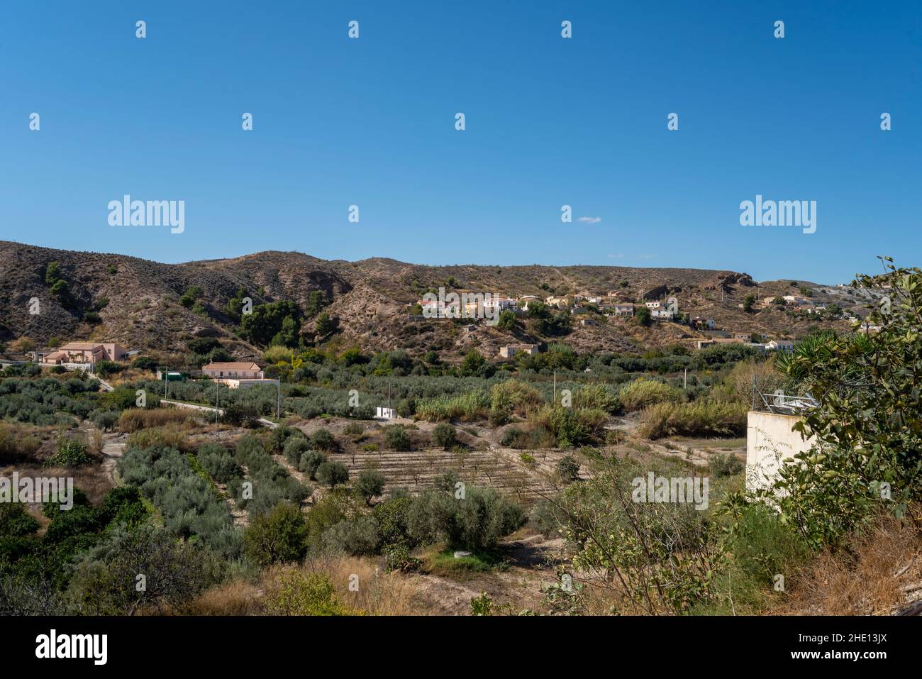 Hillside properties above a rambla outside the town of Oria, a ...