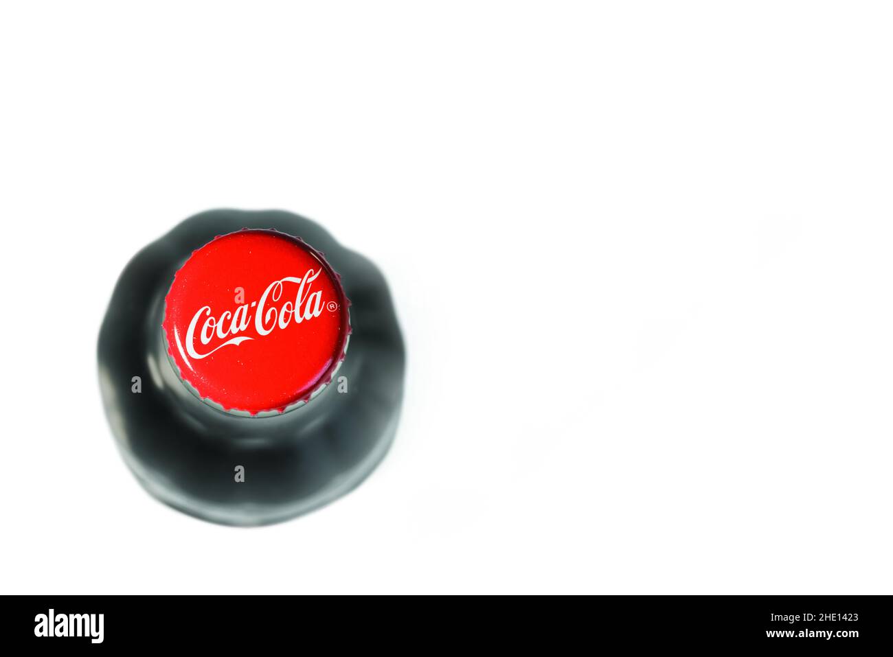 Top view of Coca Cola bottle isolated on white background. Sweden ...