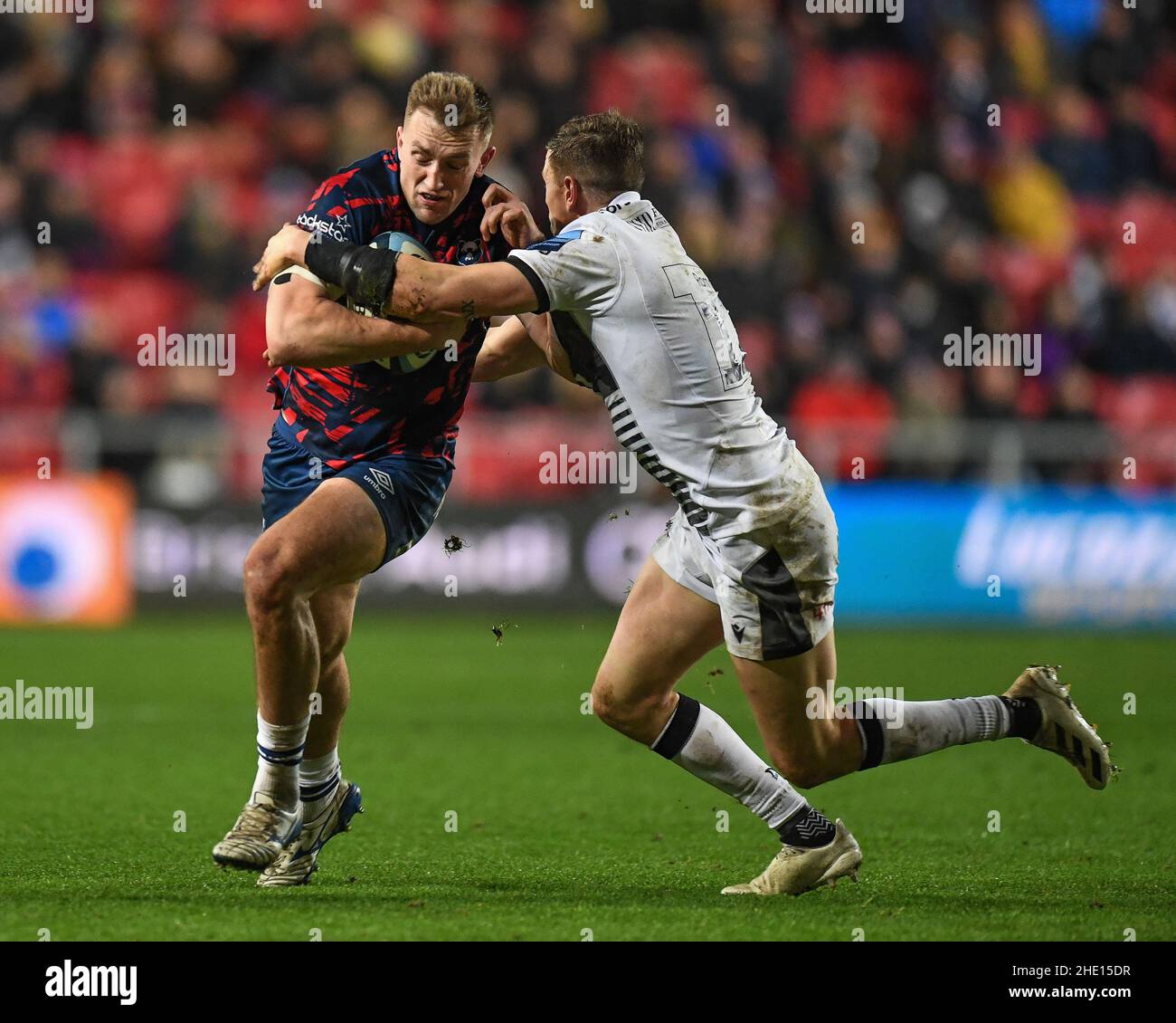 Sam Bedlow of Bristol Bears, takes on the Sale Sharks defense Stock ...
