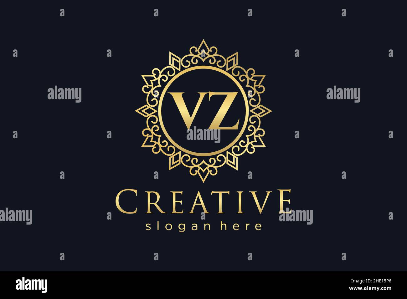 VZ Initial Letter Luxury calligraphic feminine floral hand drawn heraldic monogram antique ...