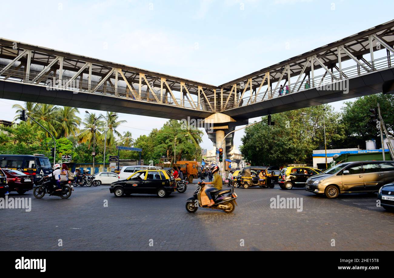 Bandra skywalk pedestrian walkway above at Station road, Mumbai, India ...