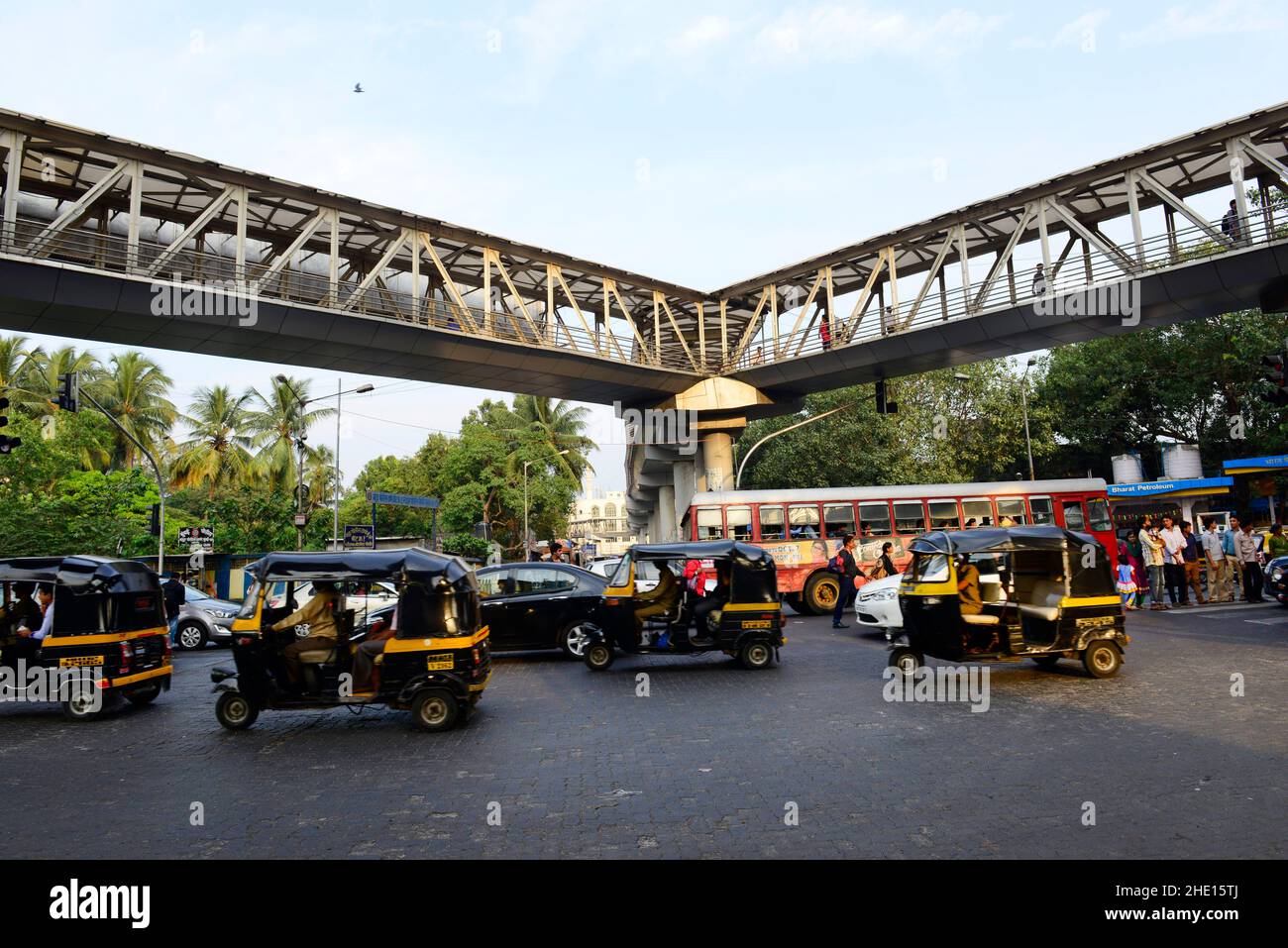 Bandra skywalk pedestrian walkway above at Station road, Mumbai, India ...