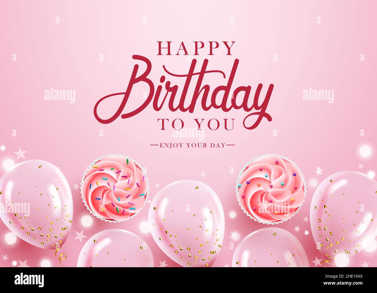 Birthday greeting vector design. Happy birthday typography text in pink ...