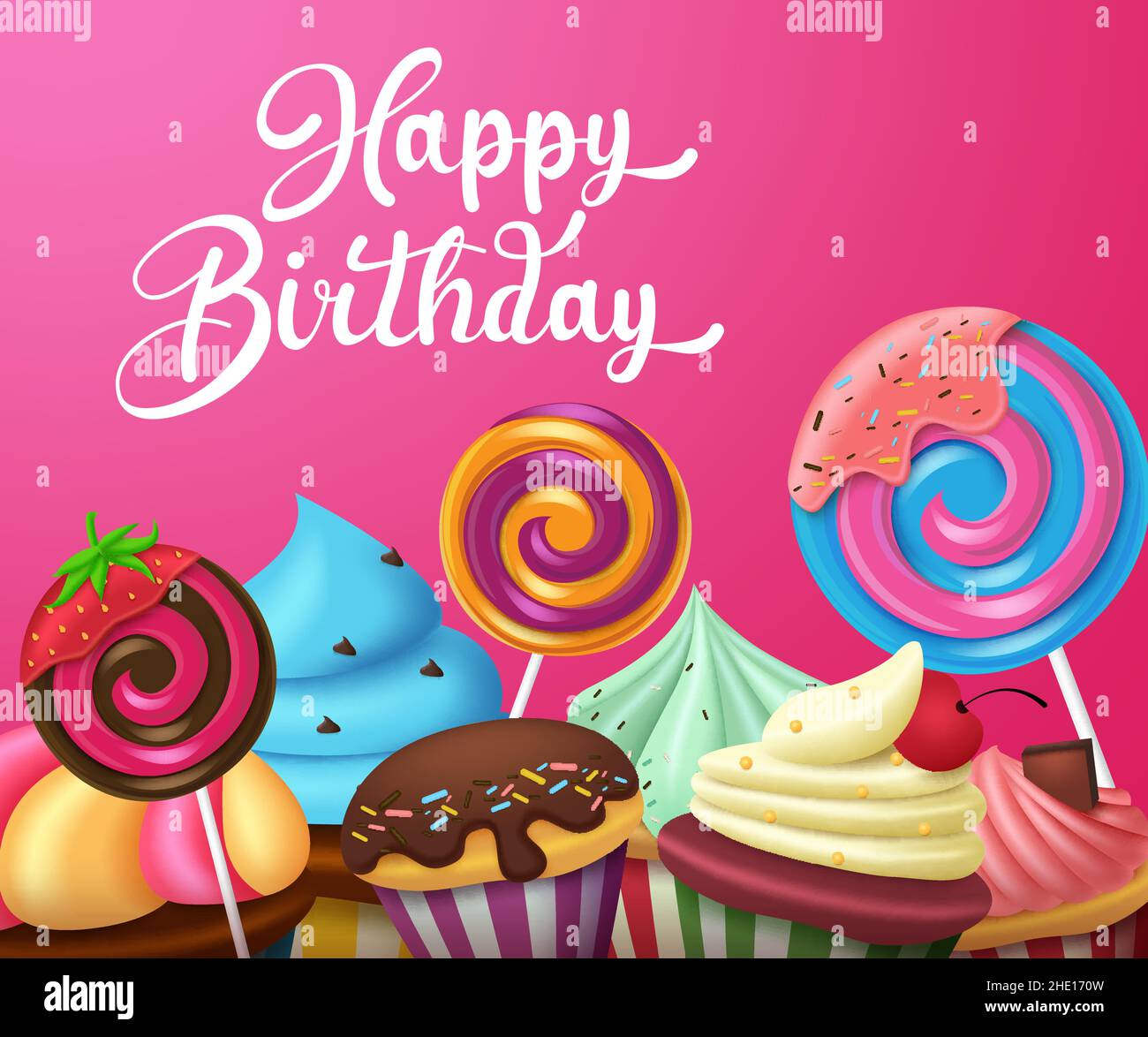 Birthday desserts vector background design. Happy birthday greeting ...