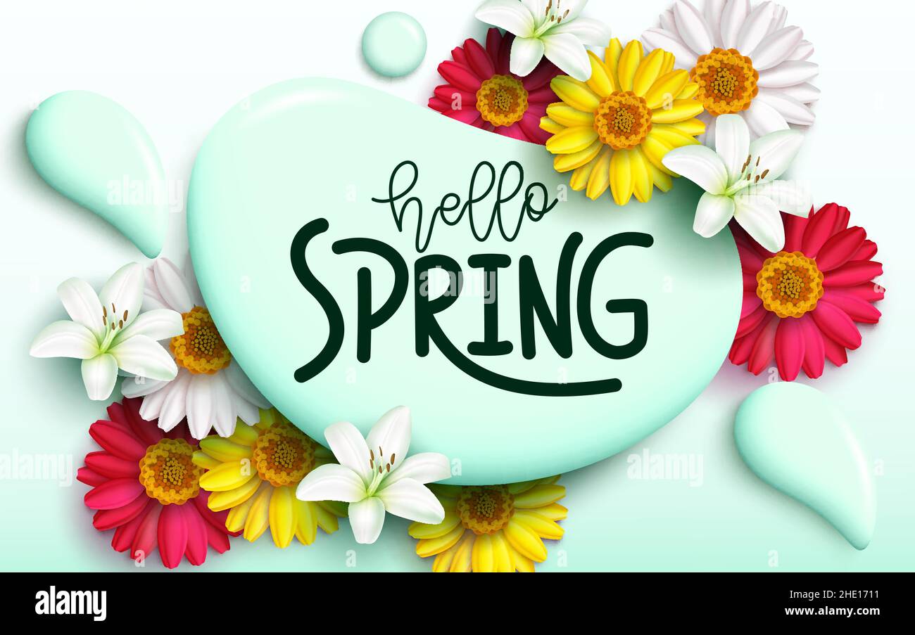 Spring vector template design. Hello spring typography text in water ...