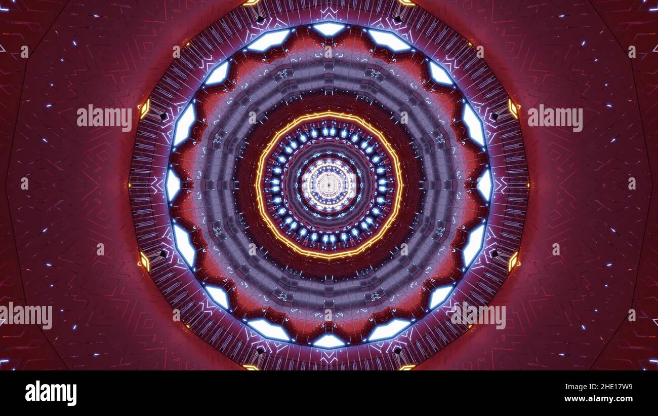 A 3D illustration of a round shaped red mandala pattern with ...