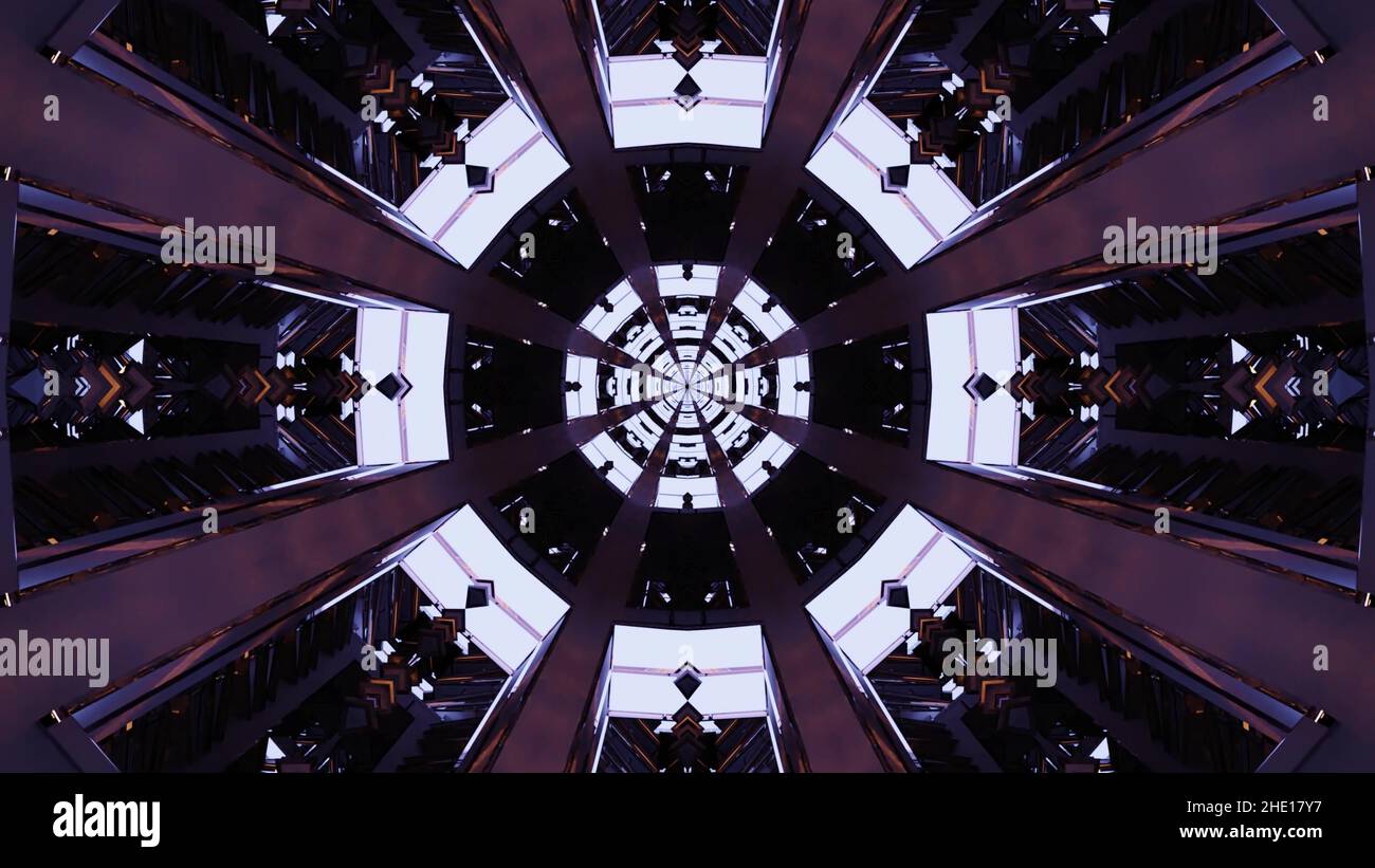 A 3D illustration of a dark round shaped kaleidoscopic mandala pattern ...