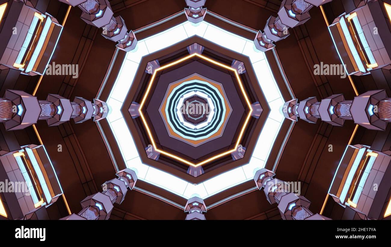 A 3D illustration of an octagon shaped kaleidoscopic pattern ...