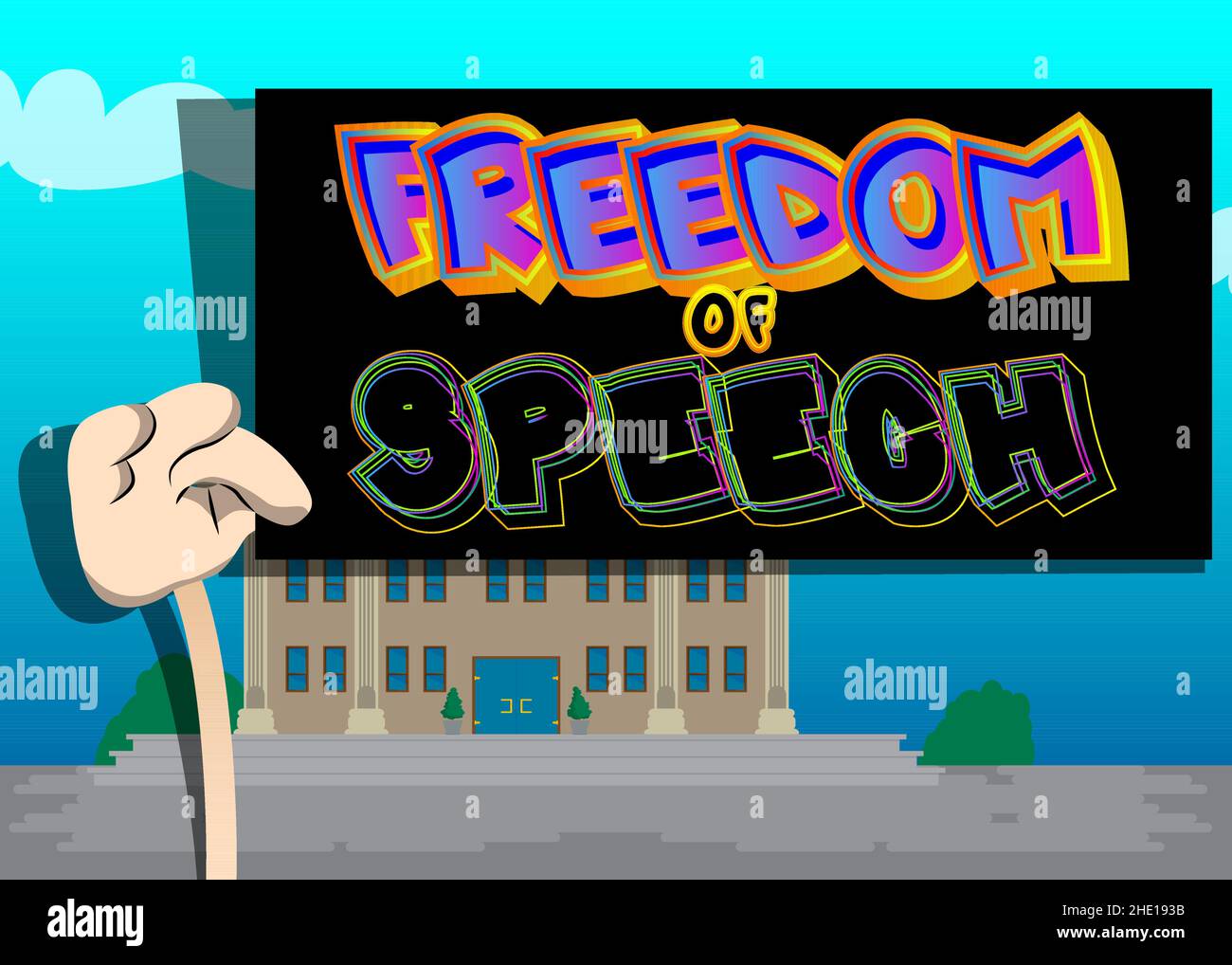 Hand holding banner with Freedom of Speech text. Man showing billboard ...