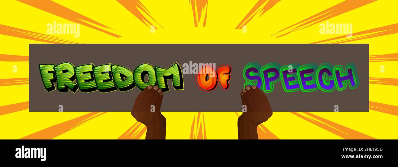 Hand holding banner with Freedom of Speech text. Man showing billboard ...