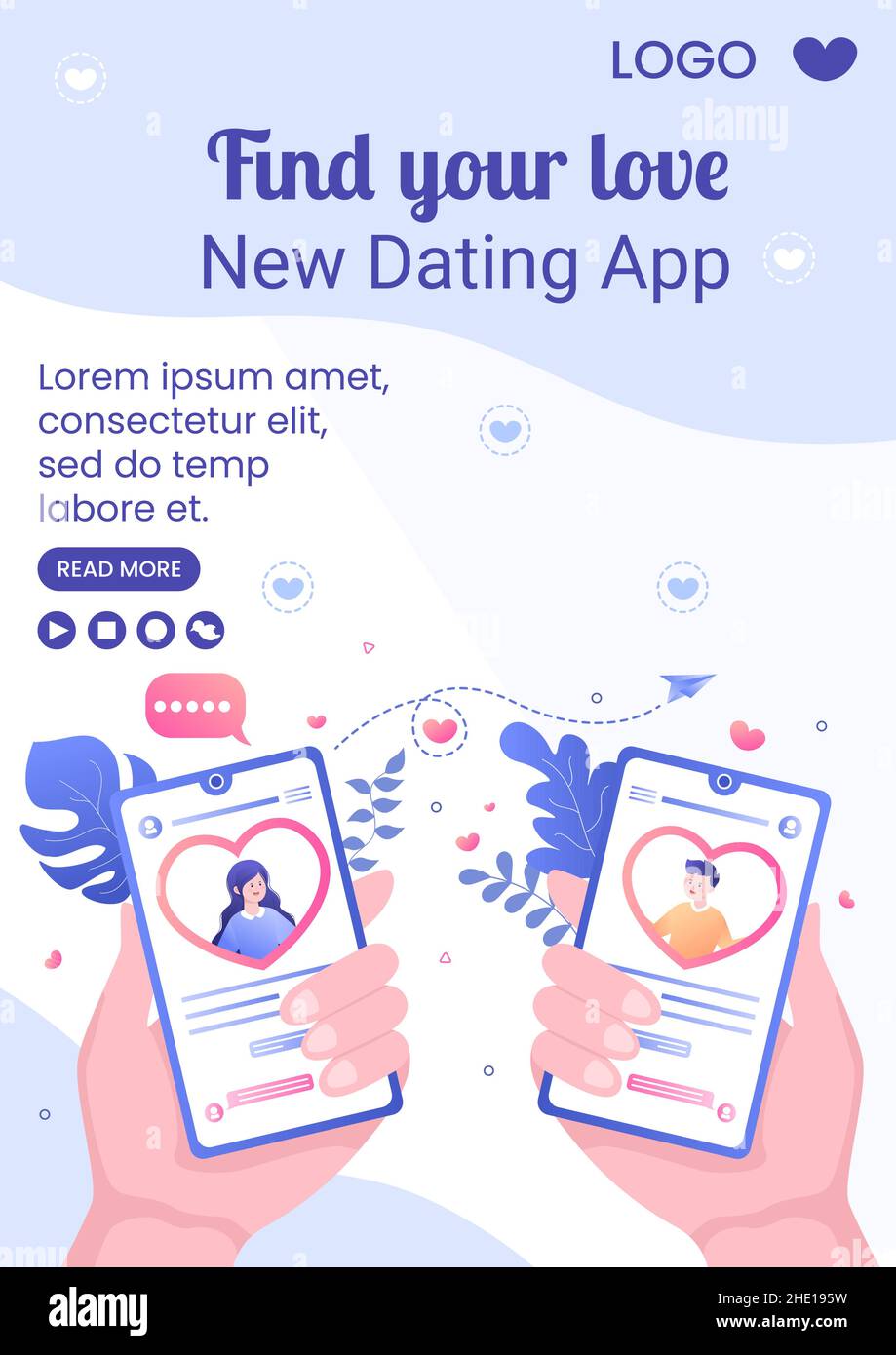 Dating App For a Love Match Flyer Template Flat Design Illustration ...