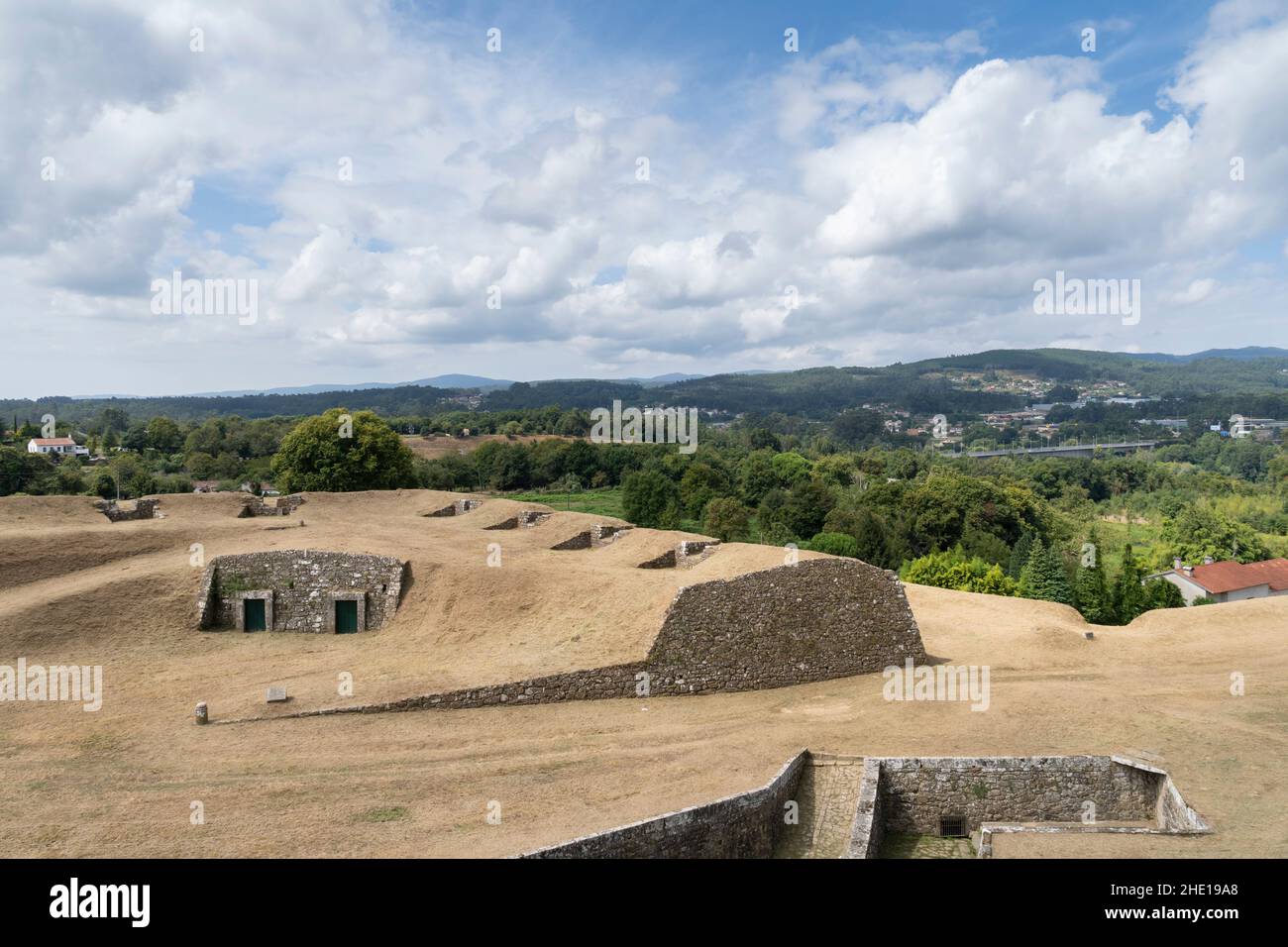 View of the battlements of the Fortaleza de Valença along the Camino ...