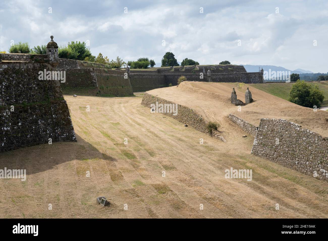 View of the battlements of the Fortaleza de Valença along the Camino ...