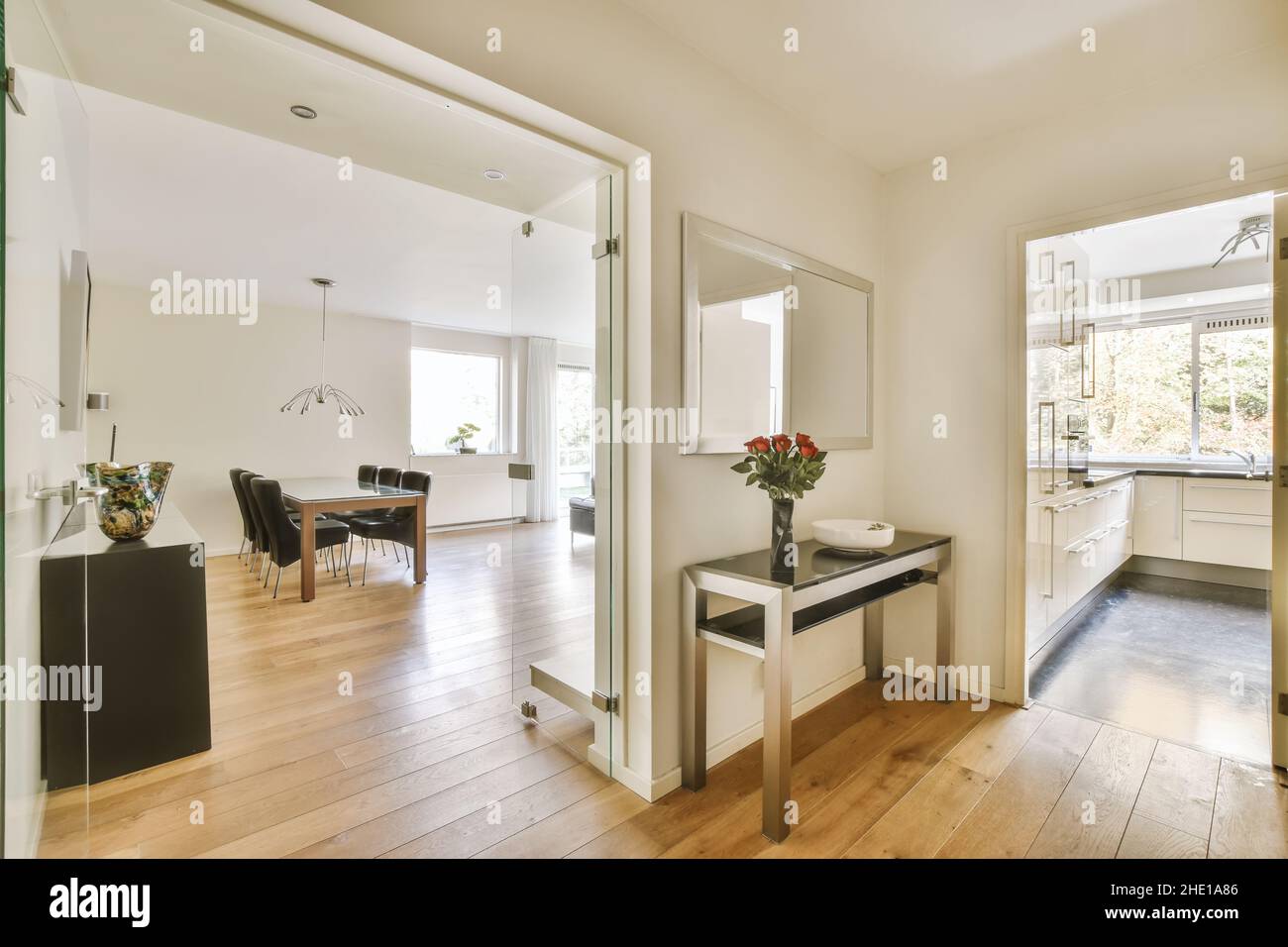 Comfortable small corridor with two doors leading to the dining room ...