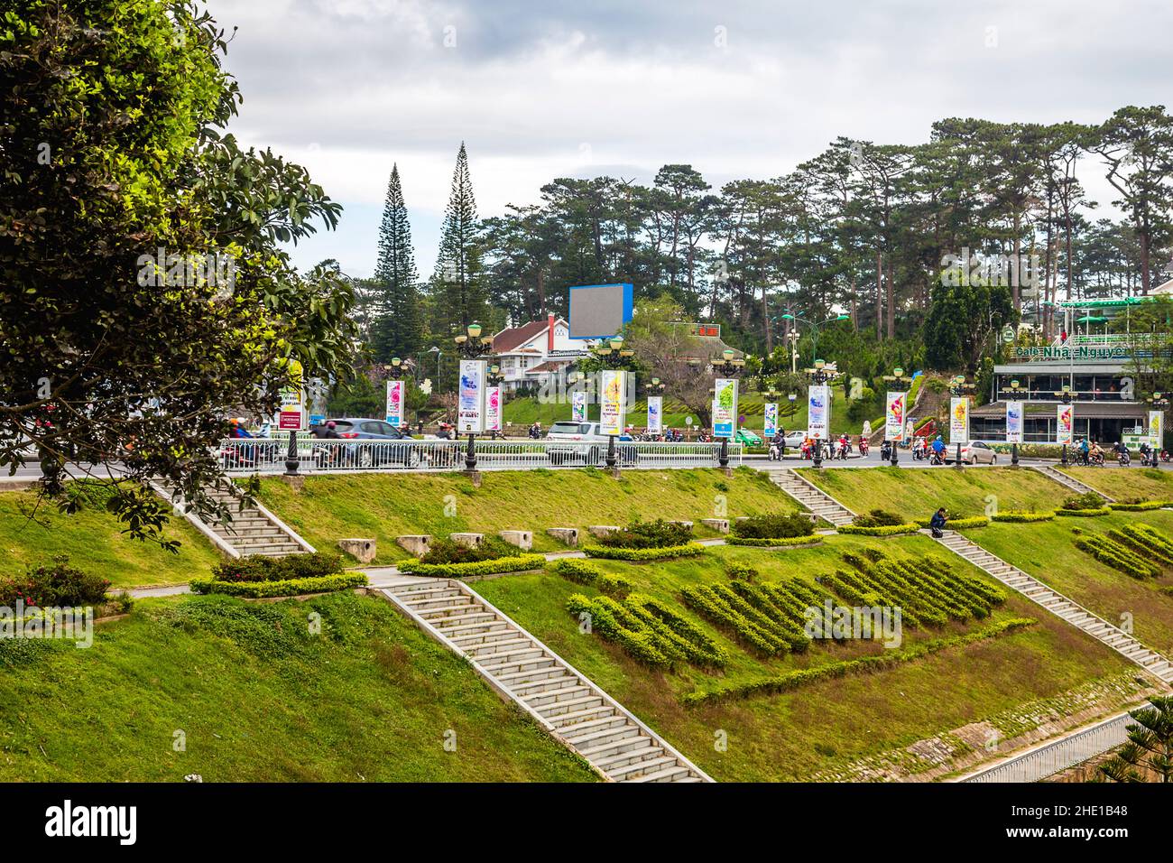 A sunken park hill with grass in the middle of Da Lat Stock Photo - Alamy