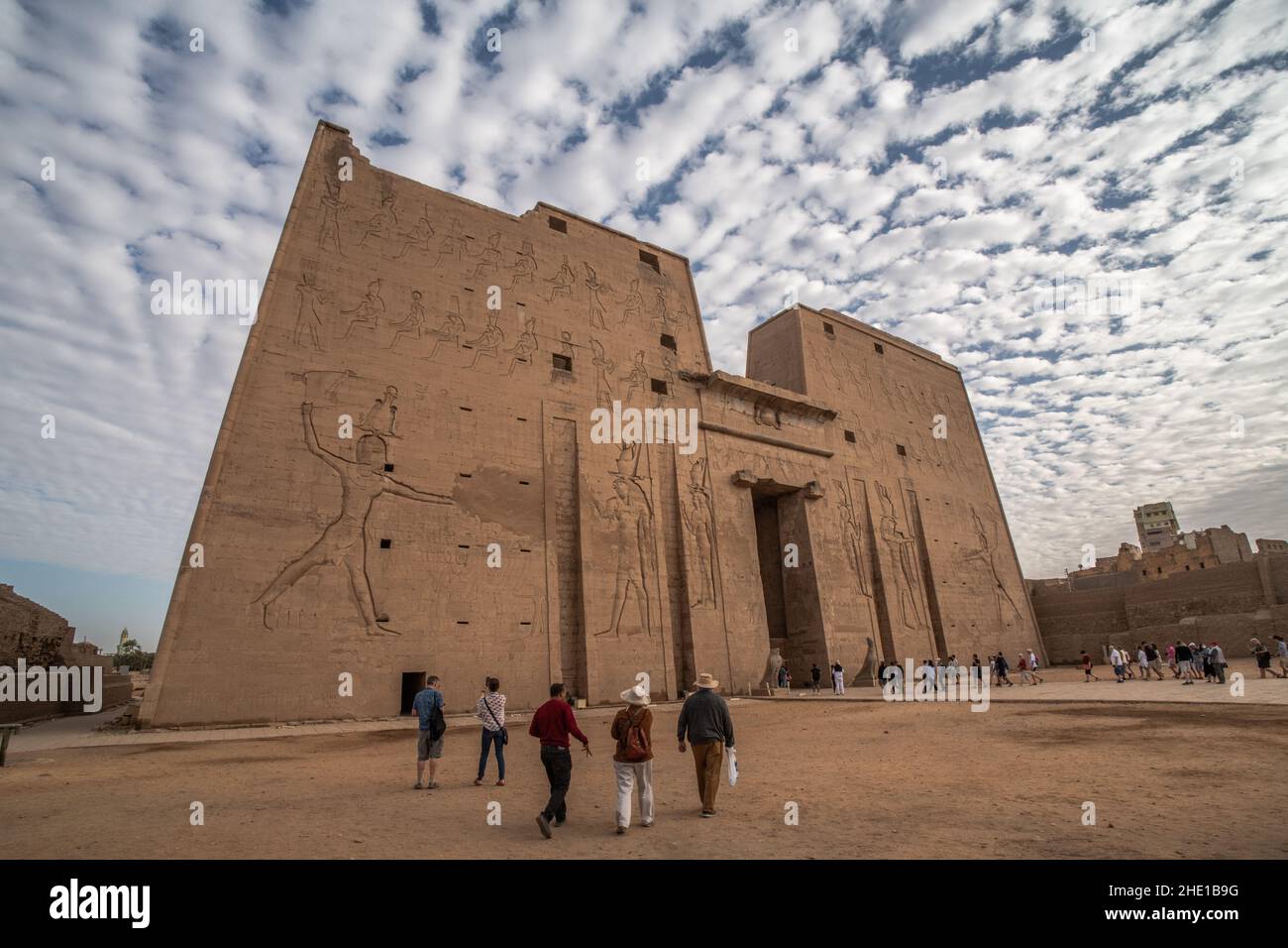 The exterior of Edfu temple, a famous archeological site in Egypt Stock ...