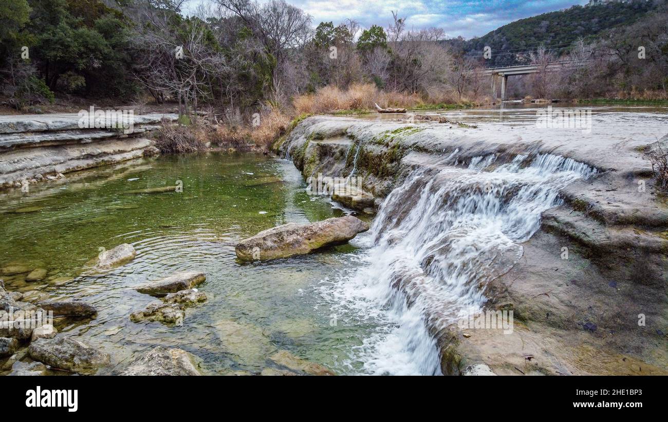 Austin, Texas, USA. 7 January, 2022. Drone pictures of Sunrise at Bull ...