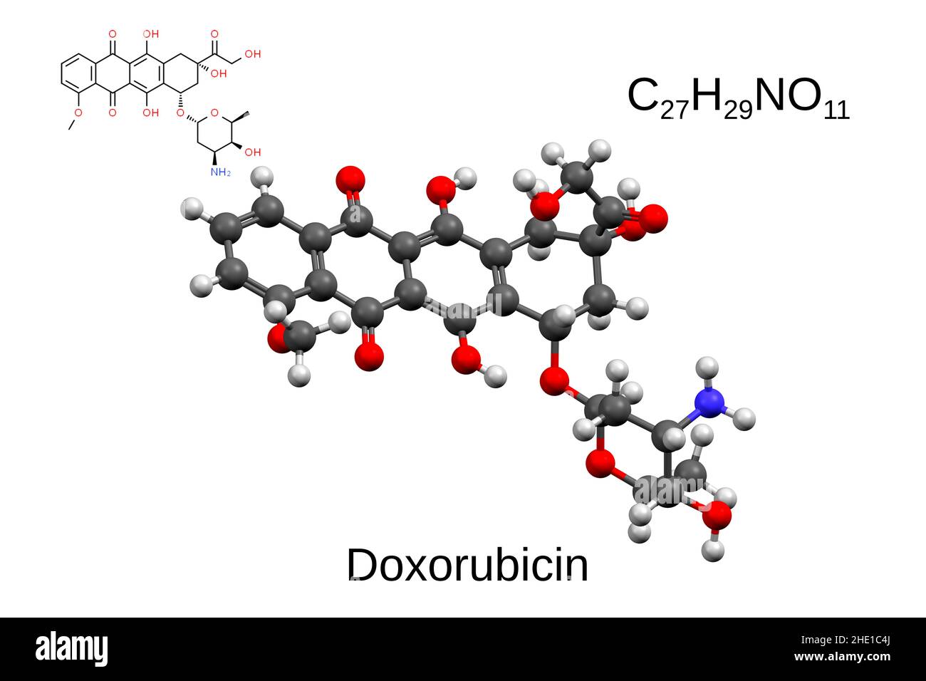 Chemical formula, structural formula and 3D ball-and-stick model of the ...